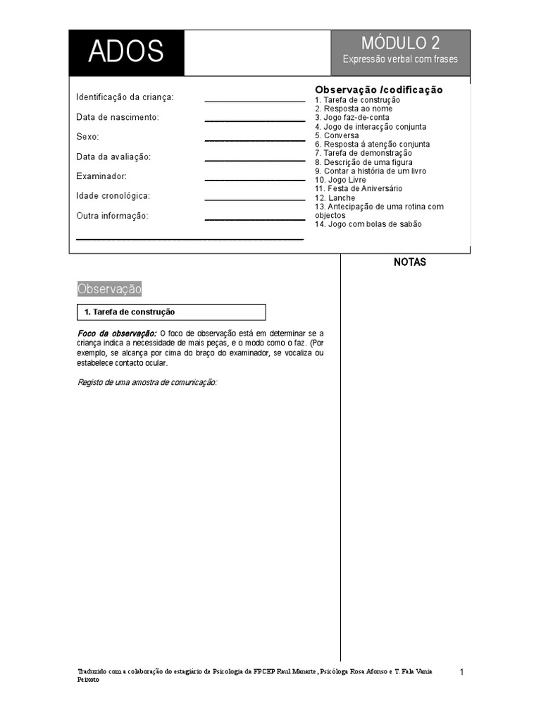 ADOS2 | PDF | Autismo | Brinquedos