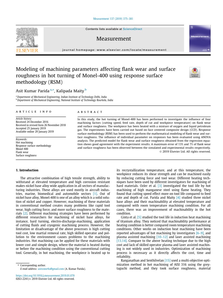 Optimization of Machining Parameters for Flank Wear and Surface Roughness in Hot Turning of ...