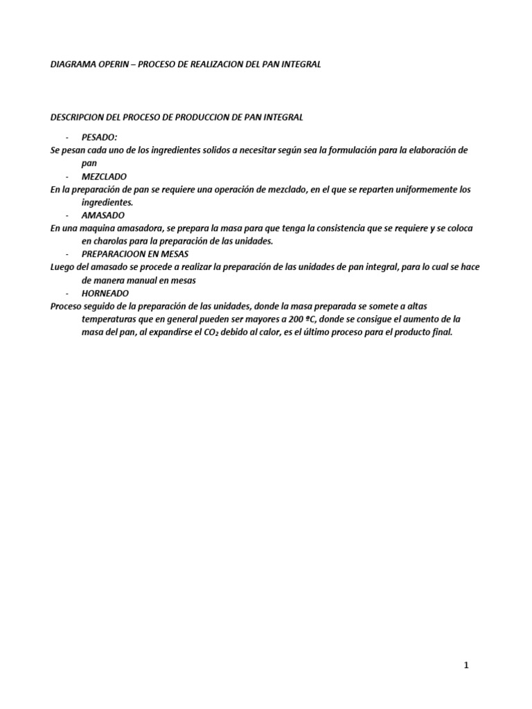 Diagrama Operin Elaboración de Pan Integral | PDF | Panes | Alimentos