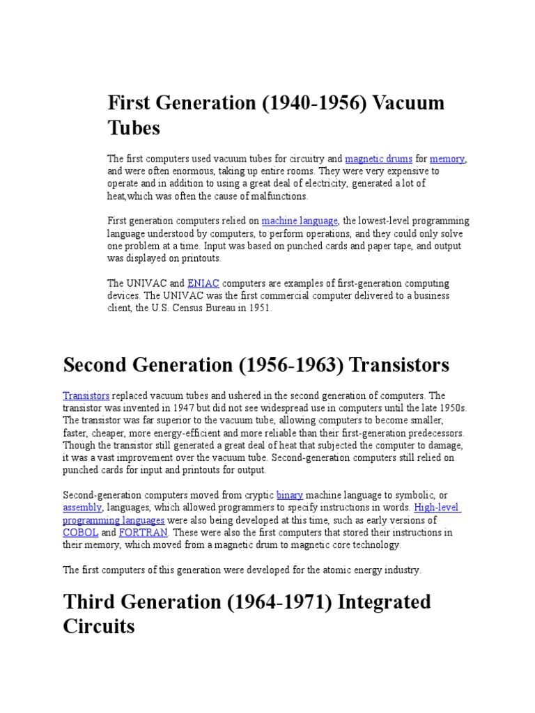 First Generation (1940-1956) Vacuum Tubes: Magnetic Drums Memory | PDF ...