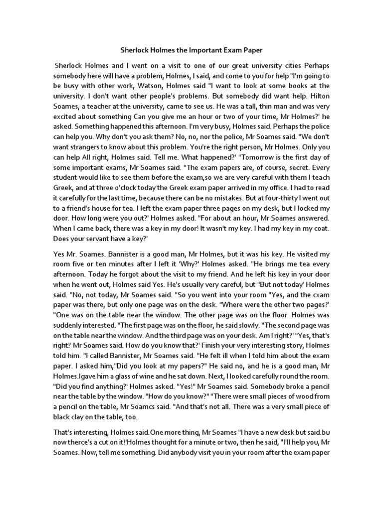 Sherlock Holmes The Important Exam Paper | PDF | Sherlock Holmes | Dr ...