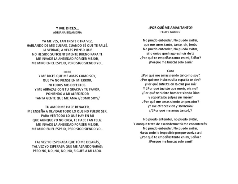 Y ME DICES-POR QUE ME AMAS TANTO (Letra Cantos) | PDF