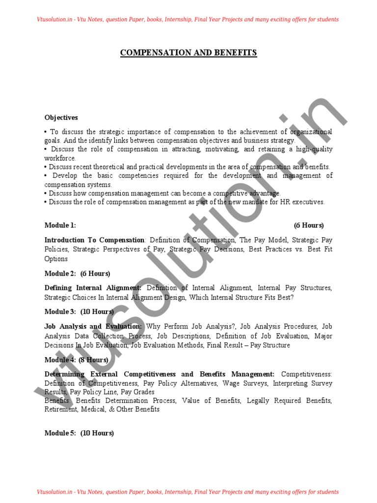 Compensations Benefits Notes PDF | PDF | Human Resources | Employment