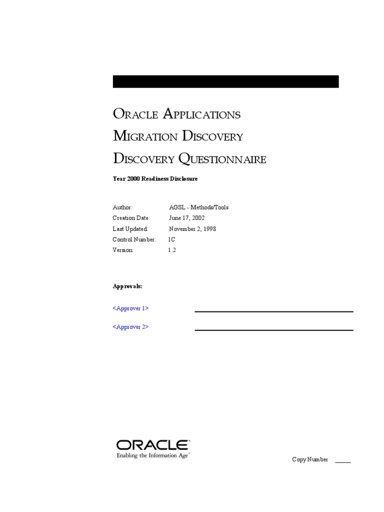 11i Assessment Questionnaire | PDF | Oracle Corporation | Project Management