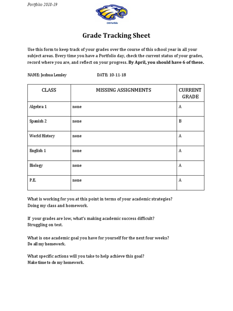 January 2019 Grade Tracking Sheet | PDF | Language Arts & Discipline