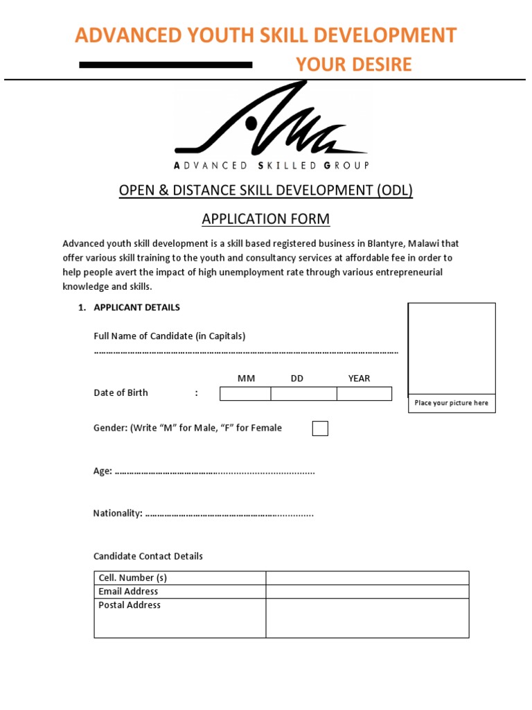 Application Form - Advanced Youth Skill Development | PDF | Internet ...