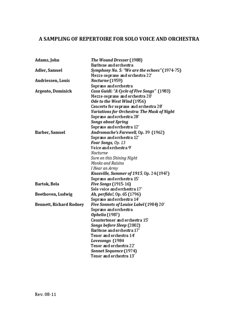 SampleVocalRepertoire 5 PDF | PDF | Orchestras | Classical Music