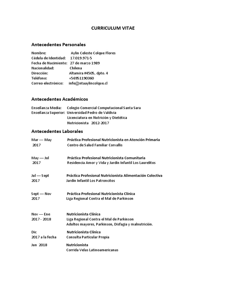 CV Aylin Colque Nutricionista | PDF