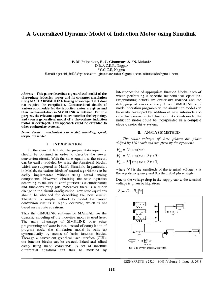 Generalized Induction Motor Model in Simulink | PDF | Electric Motor ...