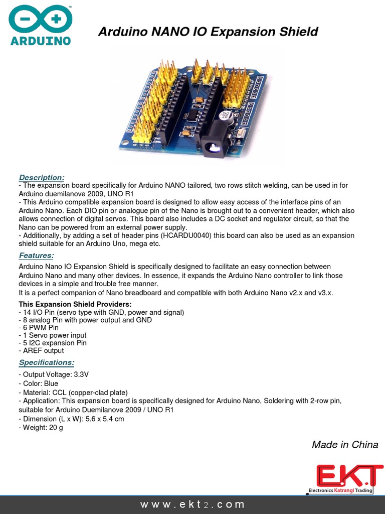 Arduino NANO IO Expansion Shield: WWW - Ekt | PDF | Computers