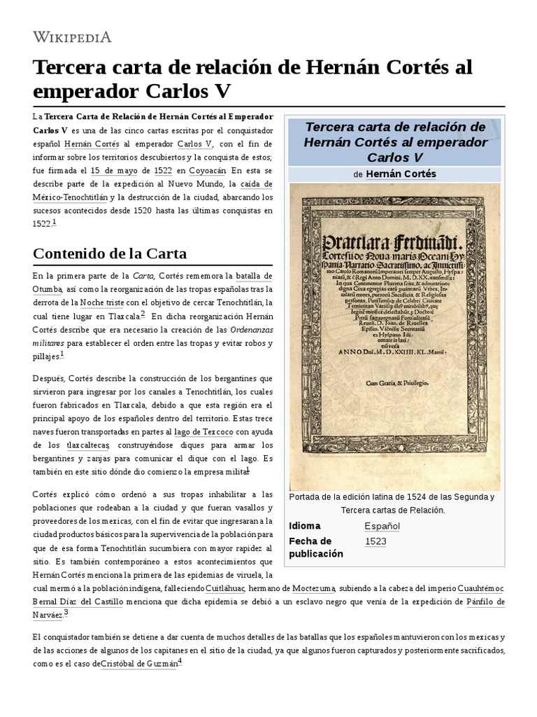 Tercera Carta de Relación de Hernán Cortés Al Emperador Carlos V | PDF ...