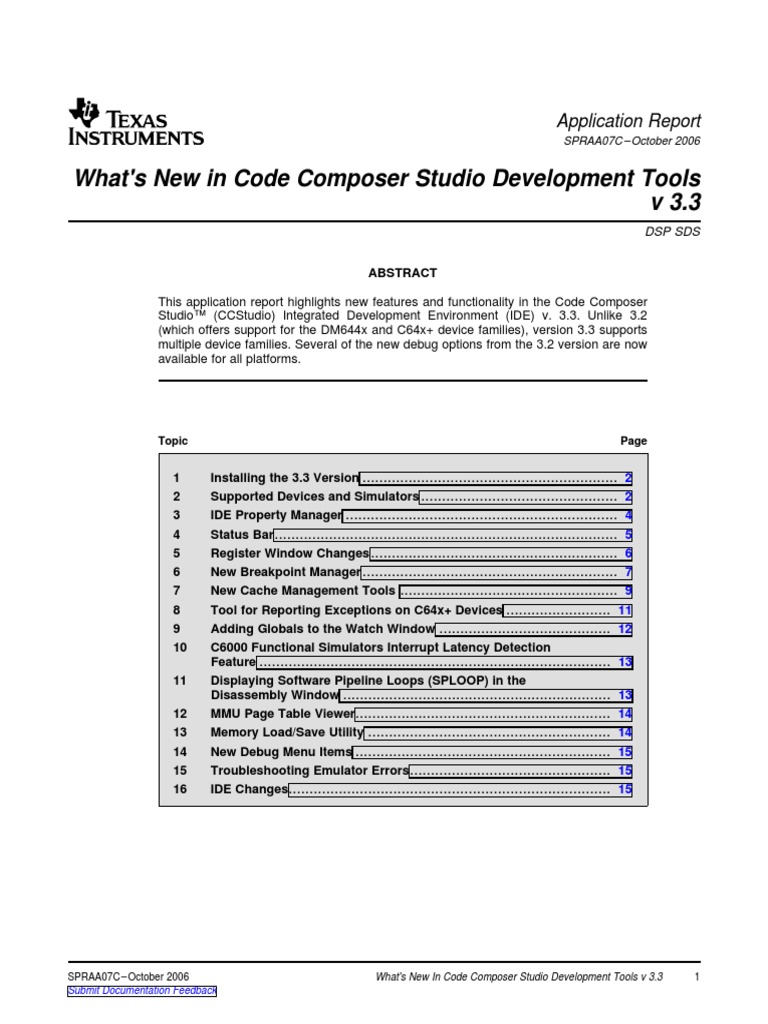 What's New in Code Composer Studio Development Tools V 3.3: Application ...