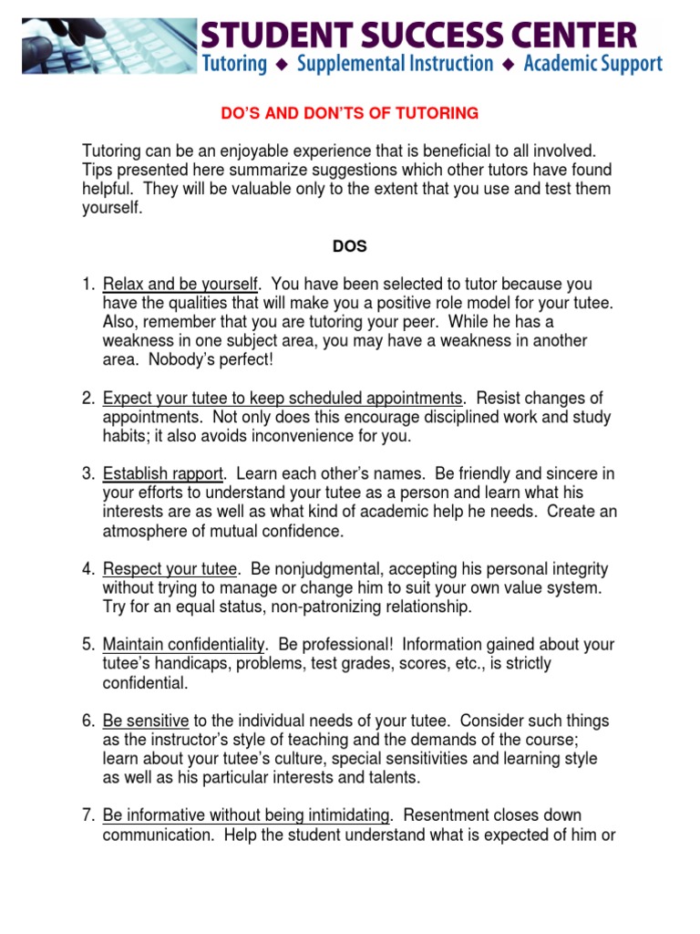 Dos and Donts of Tutoring | PDF | Tutor | Study Skills