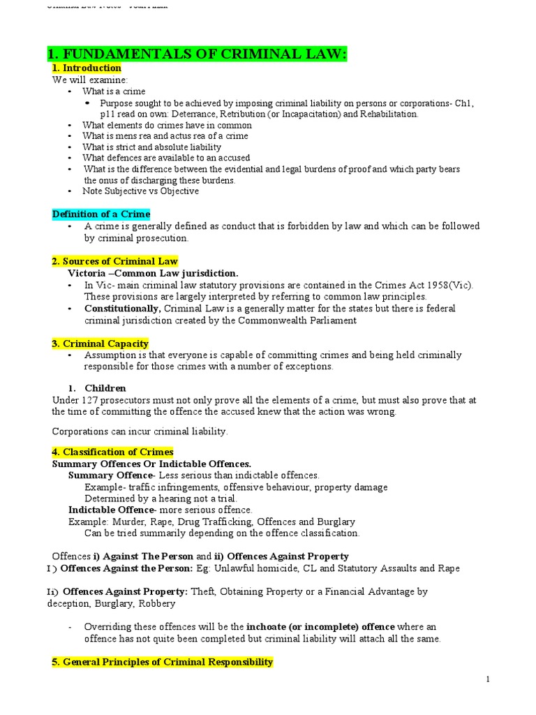 Criminal Law Fundamentals: An Analysis of Homicide, Elements of Crimes ...