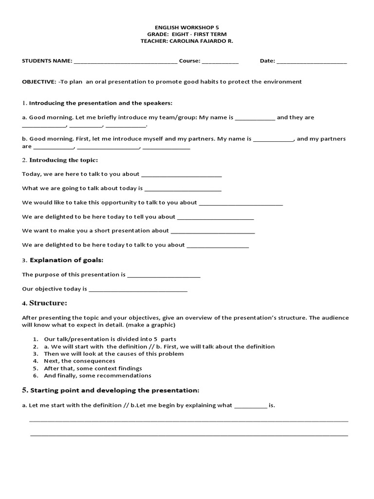 OBJECTIVE: - To Plan An Oral Presentation To Promote Good Habits To ...