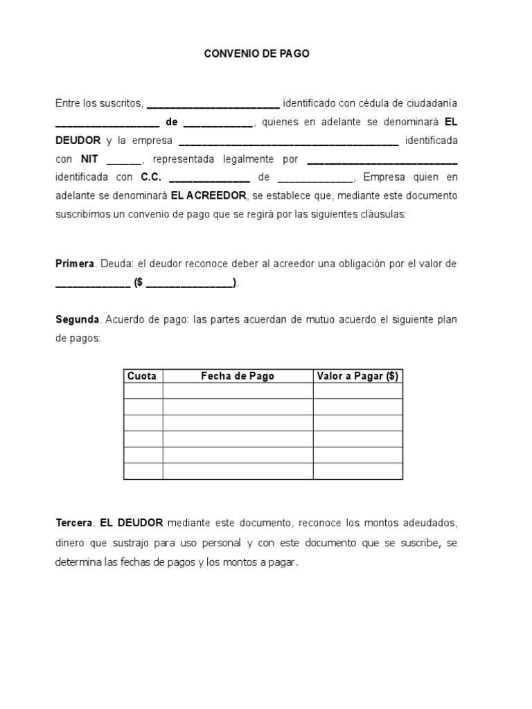 OK Convenio de Pago Modelo | PDF