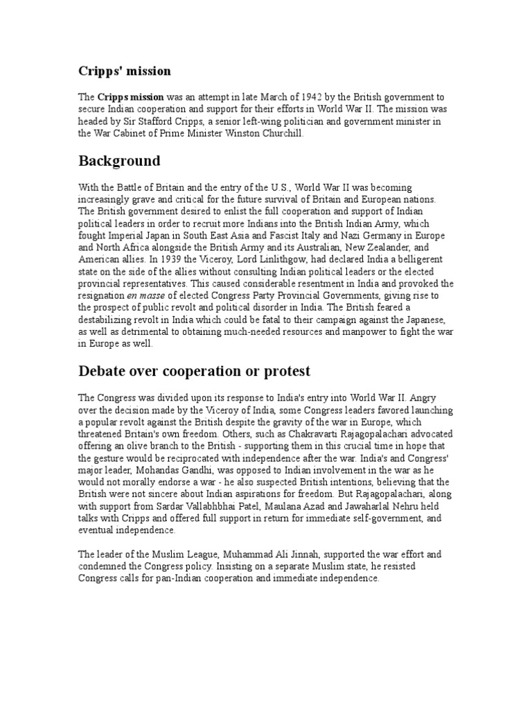 Cripps MISSION | PDF | British India | Indian Nationalism