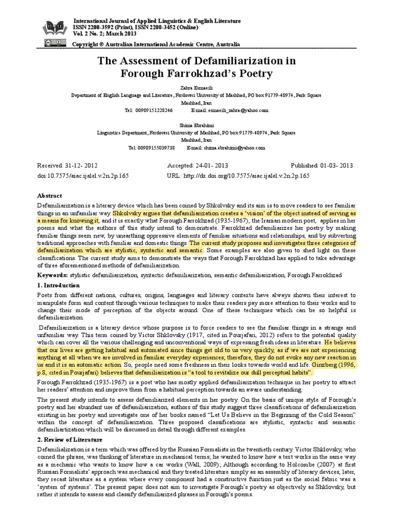 2 - The Assessment of Defamiliarization - Poetry | PDF | Semiotics ...