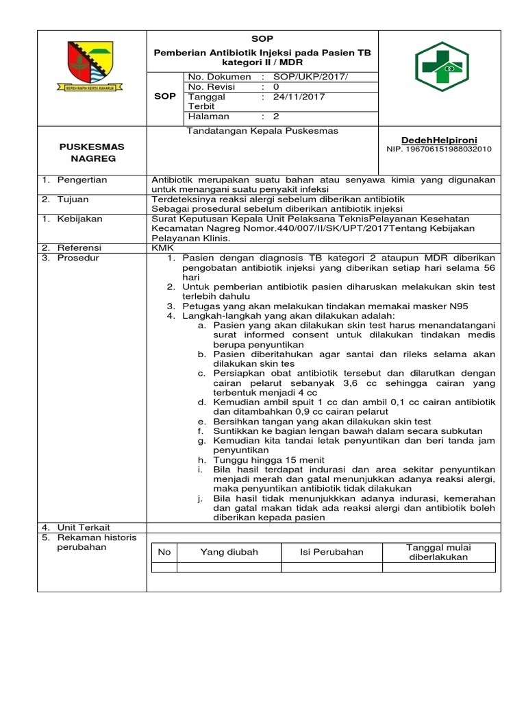 Sop Pemberian Antibiotik Dan Skin Test | PDF