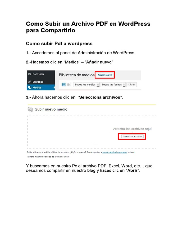 Como Subir Un Archivo PDF en WordPress Para Compartirlo | Word Press ...