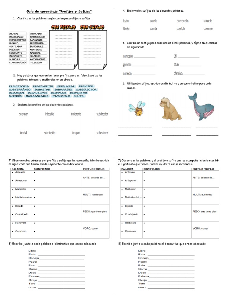 Guía de Aprendiaje Prefijos y Sufijos | PDF