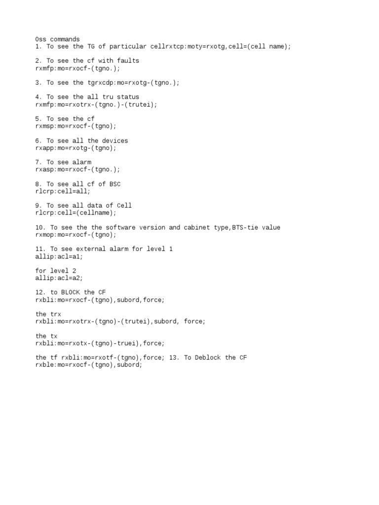 Telecom OSS Command Guide | PDF | Teaching Methods & Materials | Computers
