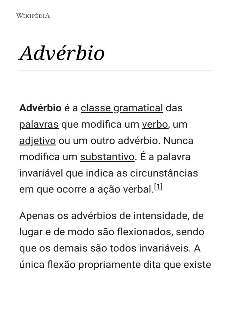 Advérbio – Wikipédia, A Enciclopédia Livre | Advérbio | Gramática