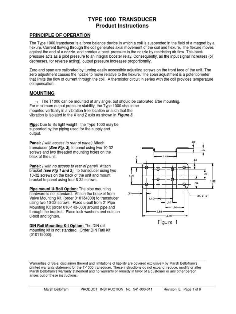 Type 1000 Transducer Product Instructions: Principle of Operation | PDF ...