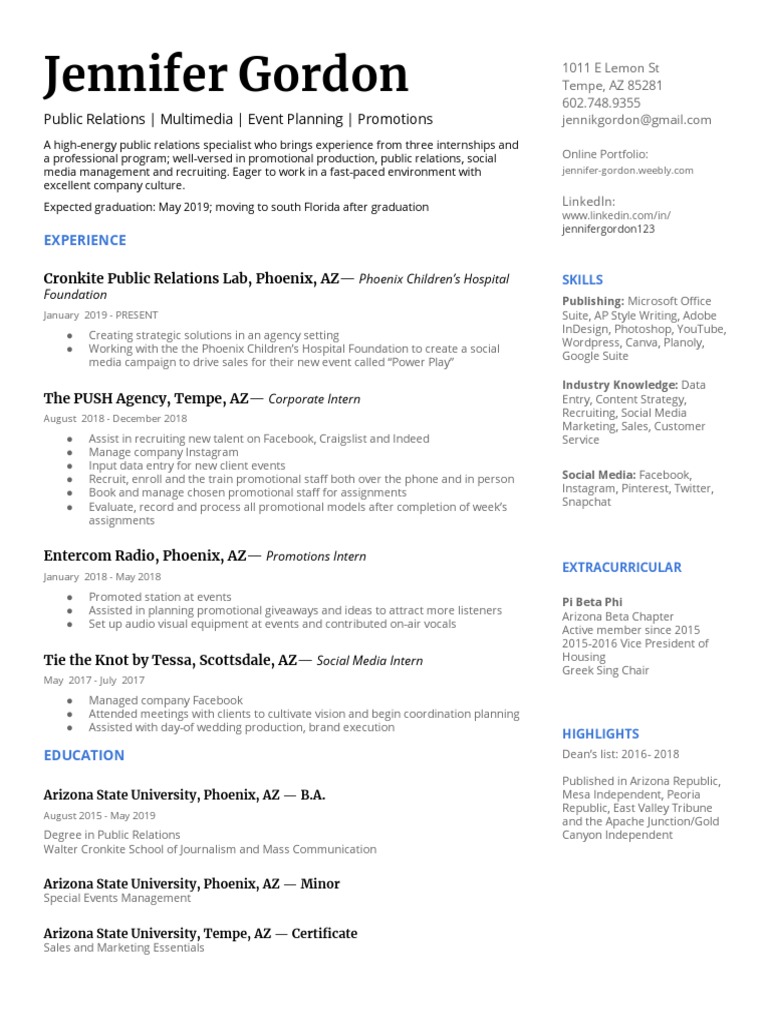 Resume-Jennifer Gordon | PDF | Arizona | Arizona State University