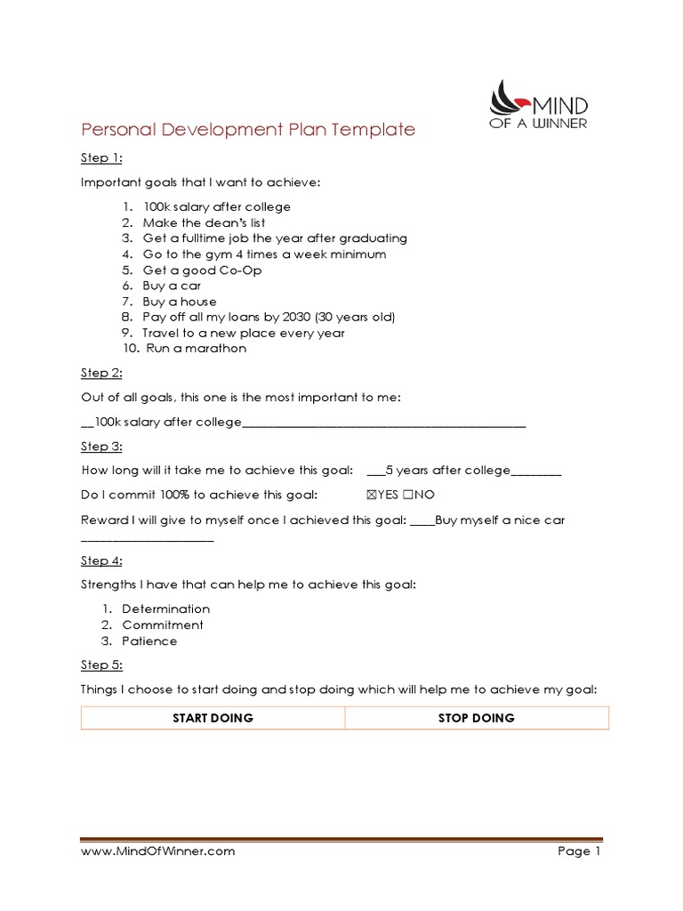 Personal Development Goals Template | PDF | Goal | Behavioural Sciences