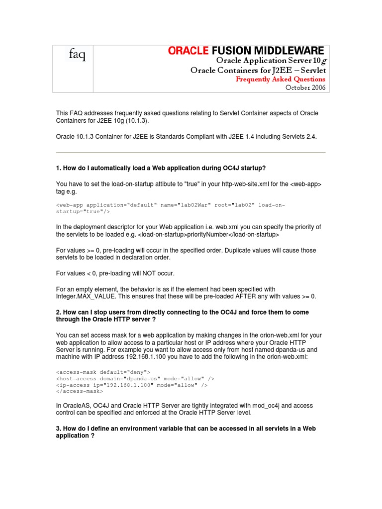 Oracle Application Server 10 Oracle Containers For J2EE - Servlet | PDF ...