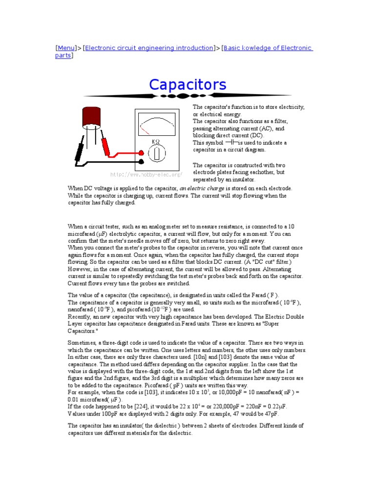 Capacitors: Menu Electronic Circuit Engineering Introduction Basic ...
