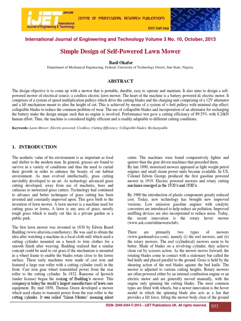 Simple Design of Self-Powered Lawn Mower PDF | PDF | Lawn Mower | Mower