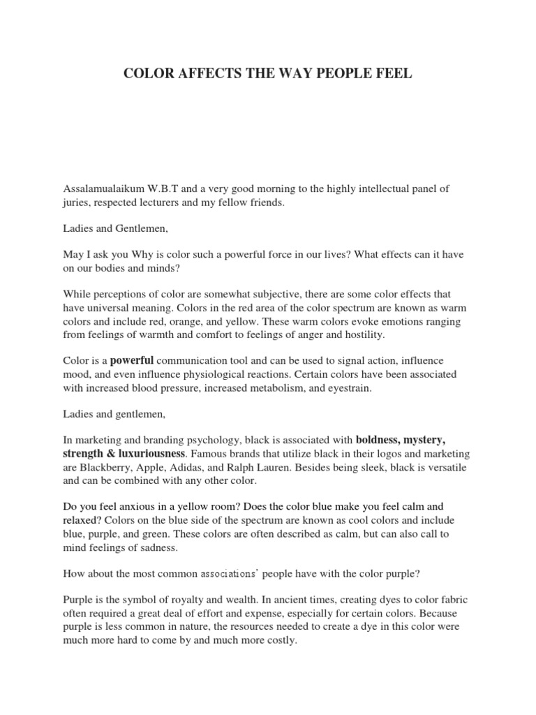 Color Affects The Way People Feel | PDF | Color | Emotions