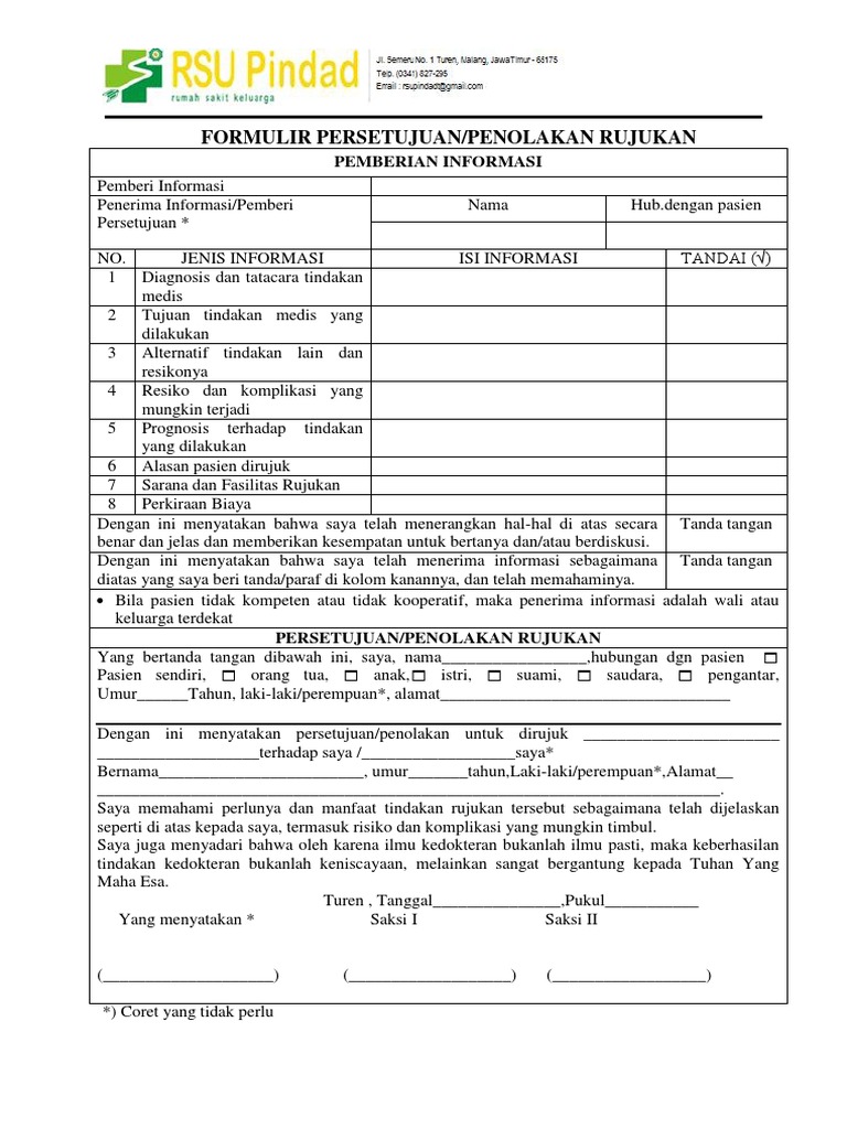 Formulir Persetujuan Atau Penolakan Rujukan | PDF | Hukum