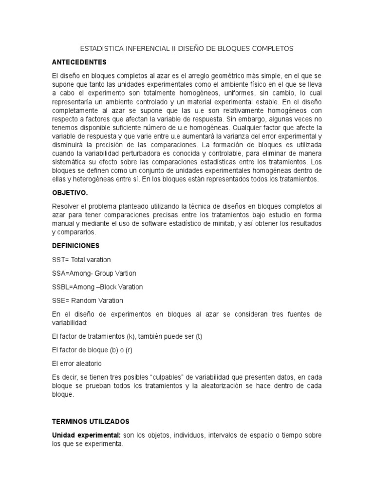 Estadística II Diseño de Bloques Completos Al Azar | PDF | Análisis de variación | Teoría ...