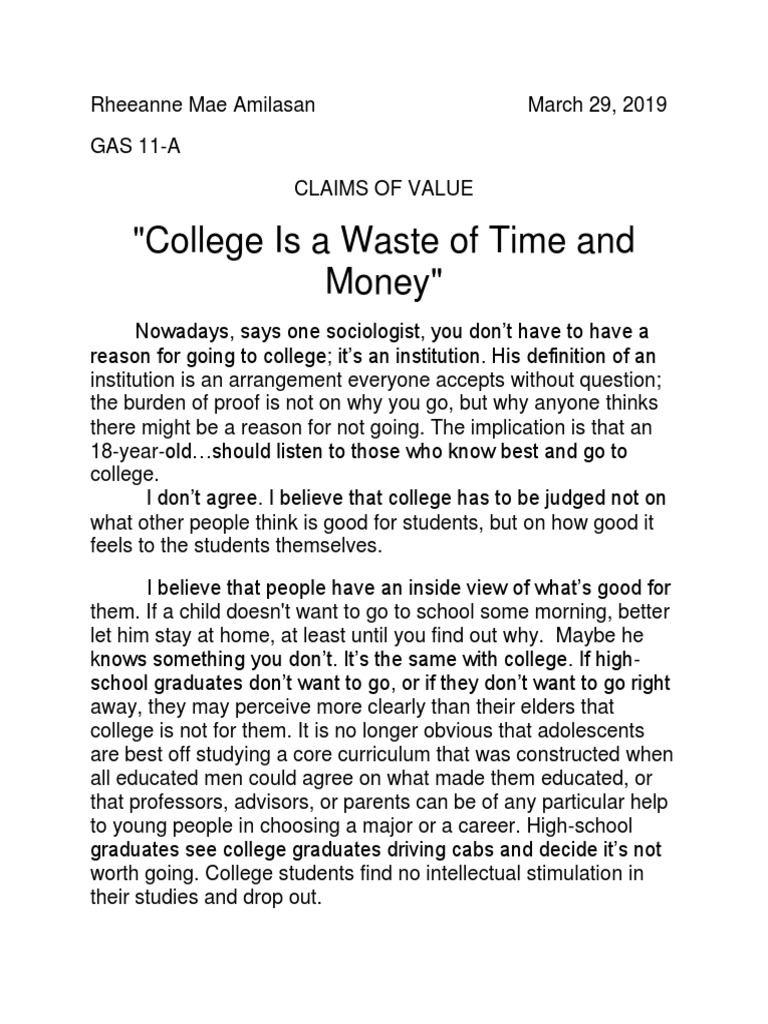 College Is A Waste of Time and Money | PDF