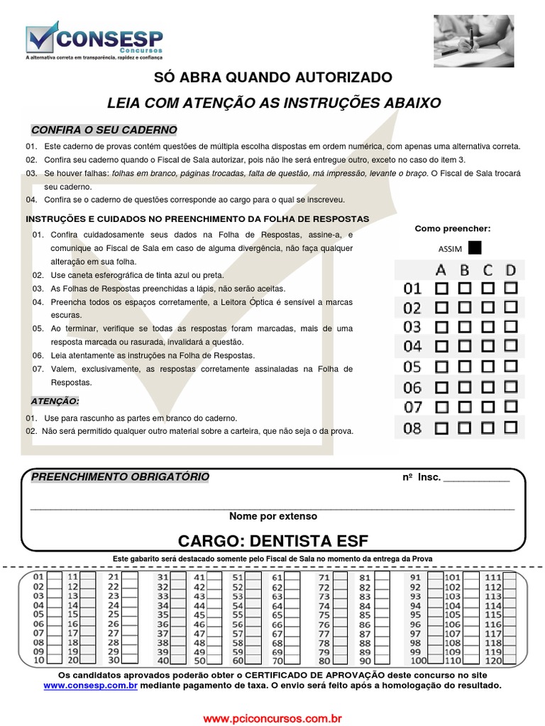 Prova Consesp Odontologia | PDF | Microsoft Excel | Microsoft