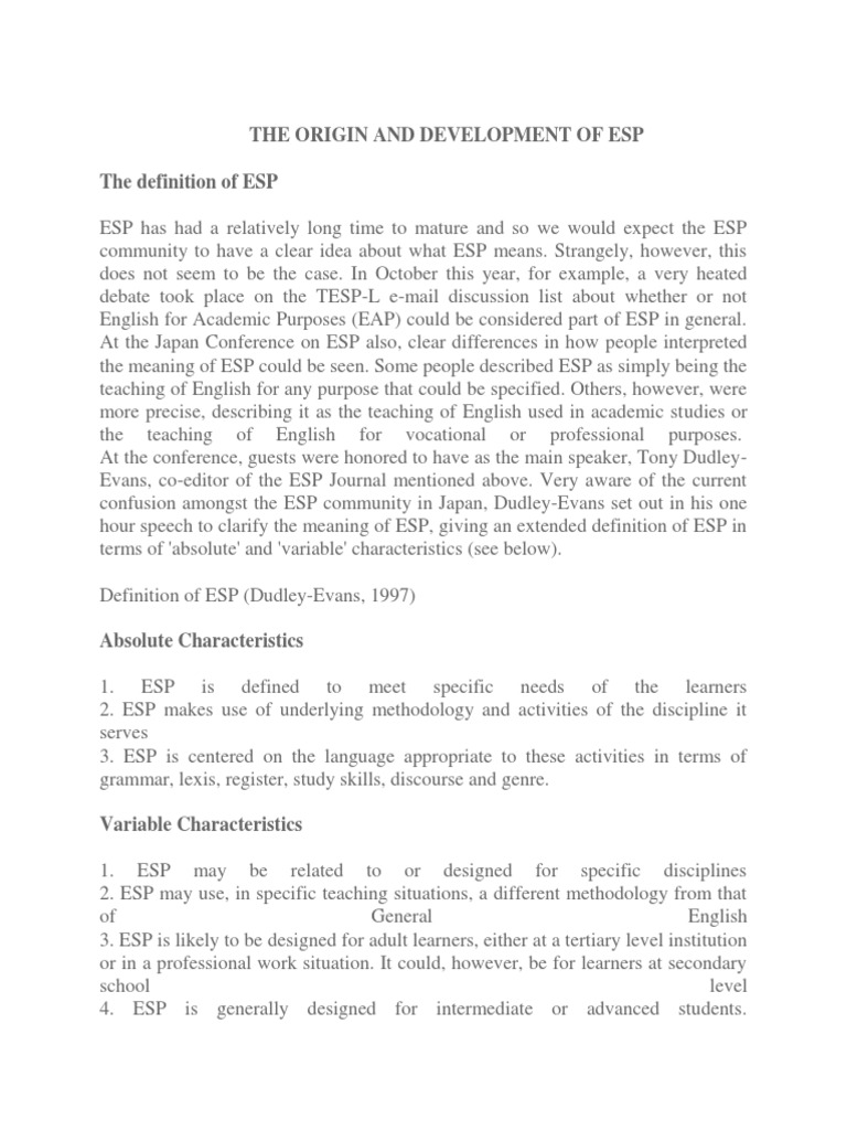 The Origin and Development of Esp The Definition of ESP | Download Free ...