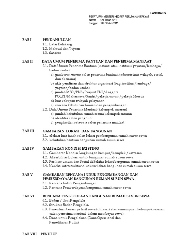 Contoh Daftar Isi Proposal Rusun Sewa | PDF