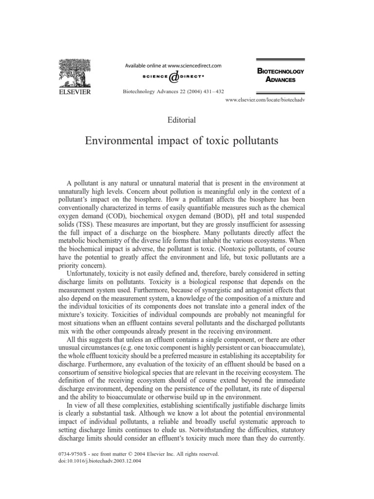 Environmental Impact of Pollutants | PDF | Toxicity | Pollution
