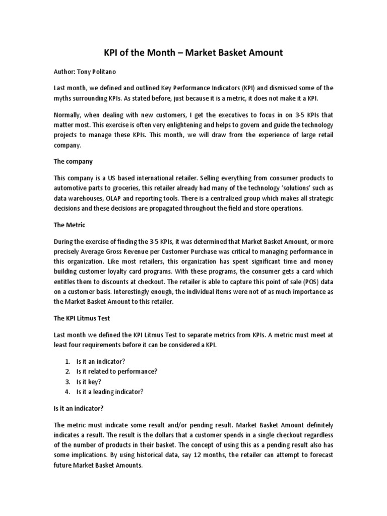 KPI of The Month | PDF | Performance Indicator | Retail