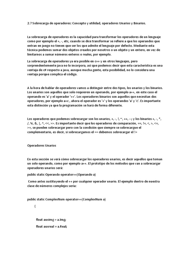 Sobrecarga Operadores | PDF | Objeto (informática) | Java (lenguaje de ...