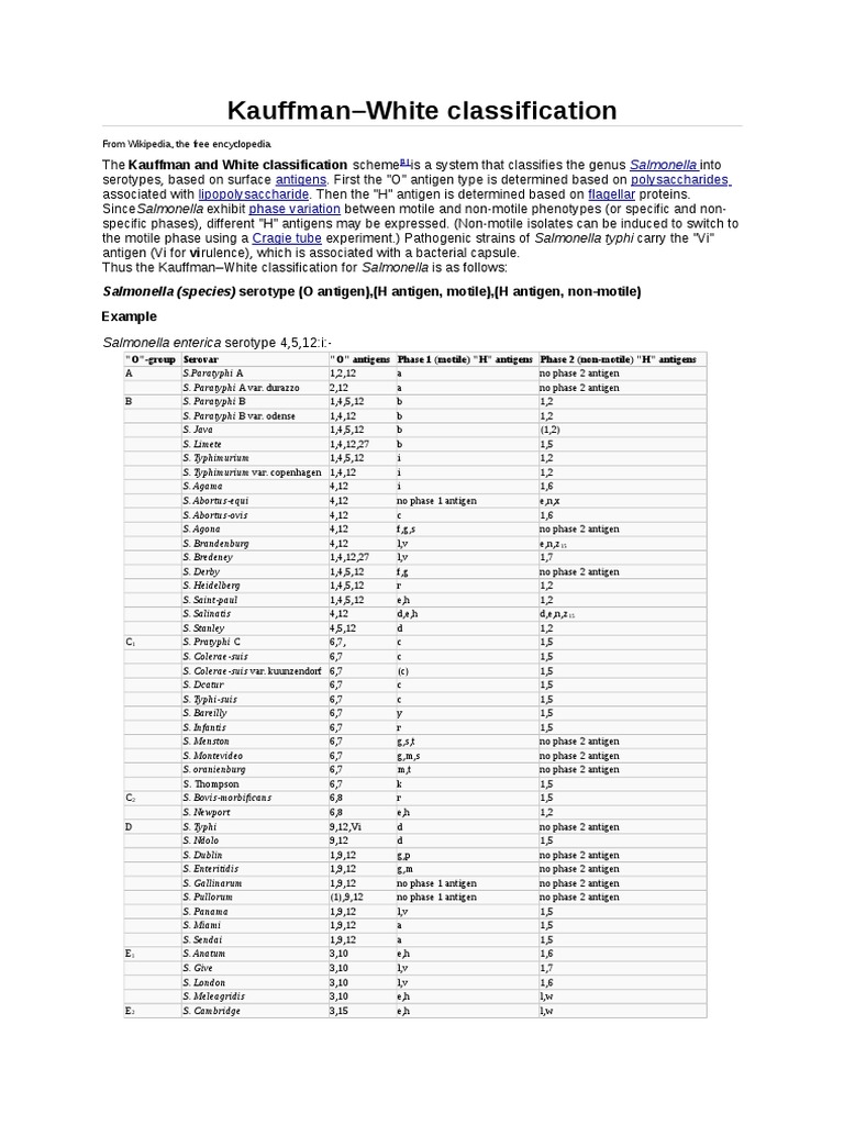 Klasifikasi Salmonella Kauffman | PDF | Serotype | Salmonella