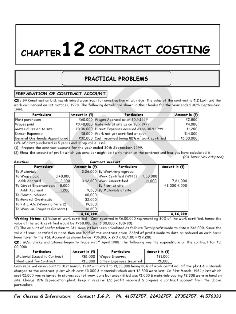 Contract Costing: Practical Problems | PDF | Expense | Depreciation