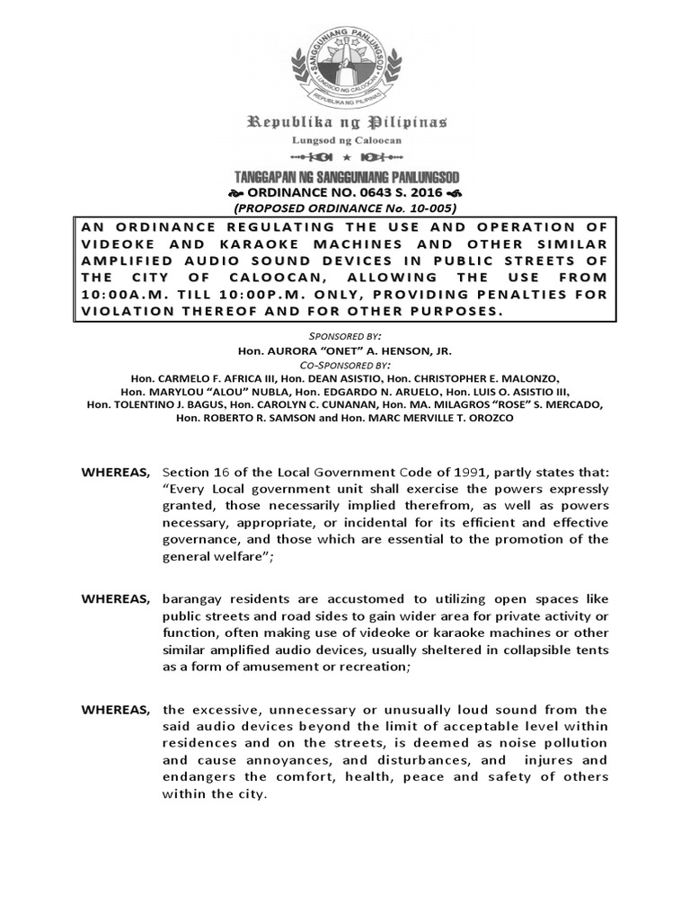 Caloocan Videoke Regulation Ordinance | PDF | Sound