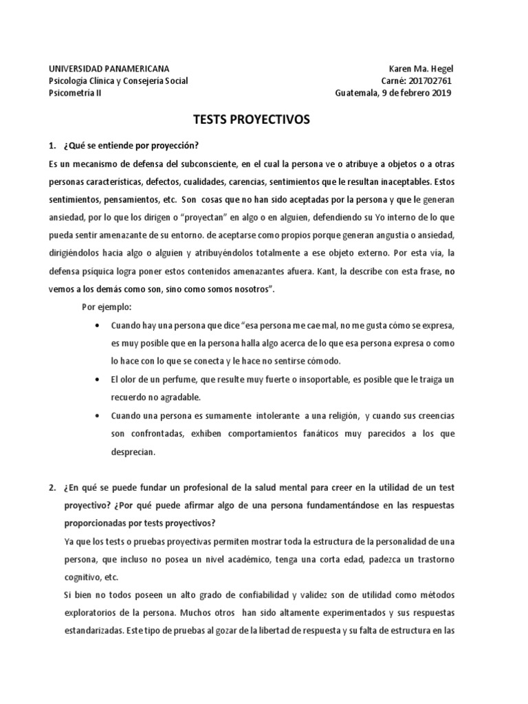 Tests Proyectivos | PDF | Validez (Estadísticas) | Inteligencia