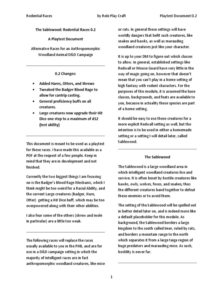 Redwall Races 5e | PDF