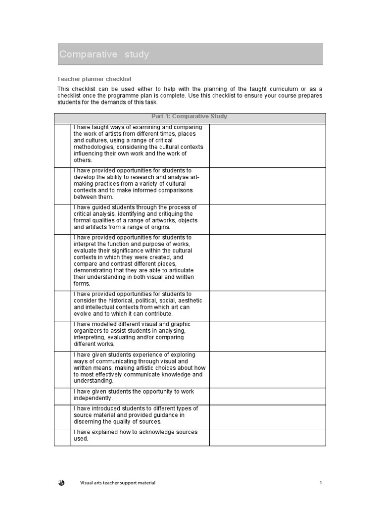 Comparative Study: Teacher Planner Checklist | PDF | Critical Thinking ...