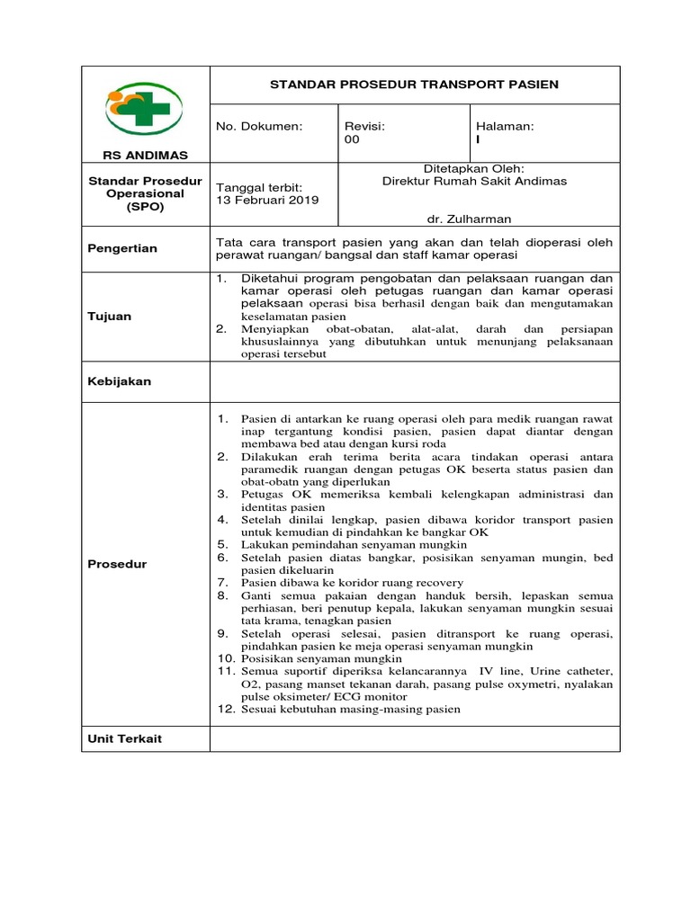 SOP Transport Pasien | PDF